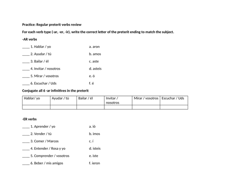 Regular preterit mini review | Teaching Resources