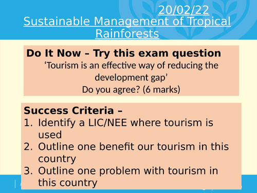 AQA Sustainable Managements of Tropical Rainforests | Teaching Resources