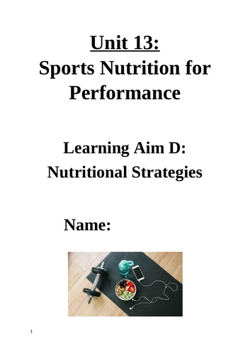Unit 13: Sports Nutrition | Teaching Resources