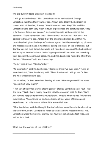 flat Stanley book and comprehension sheets | Teaching Resources