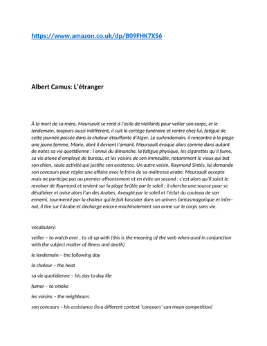 ALBERT CAMUS L'ETRANGER A LEVEL FRENCH MOCK EXAM QUESTIONS | Teaching ...