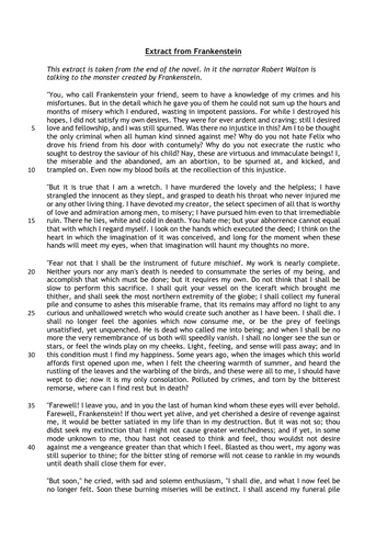 Frankenstein Extract + Glosssary, Comprehension Questions, Analysis and ...