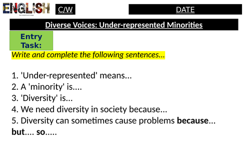 Introduction to Diverse Voices - 2 lessons on diversity English Lit ...