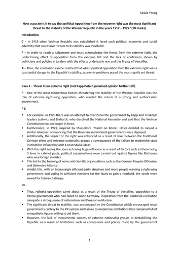 Extreme right most significant threat to the stability of the Weimar ...
