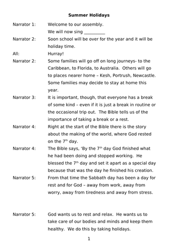 KS1/KS2 - Summer Holidays Assembly | Teaching Resources