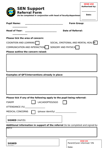 Request for SEND Support | Teaching Resources