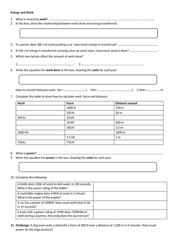 GCSE Work Done and Power - Presentation and Worksheet | Teaching Resources