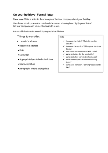 Functional skills - Holiday letter | Teaching Resources