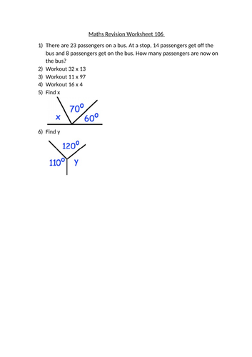 MATHS REVISION WORKSHEET 106 | Teaching Resources