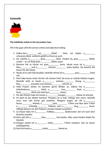 The indefinite article in the Accusative Case | Teaching Resources