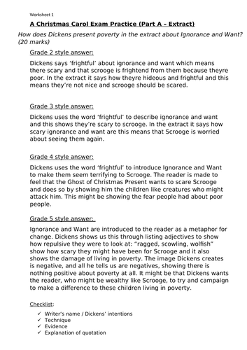 A Christmas Carol Extract Practice LFS (Ignorance and Want) | Teaching ...