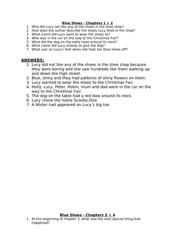 'Blue Shoes' Questions + Answers | Teaching Resources
