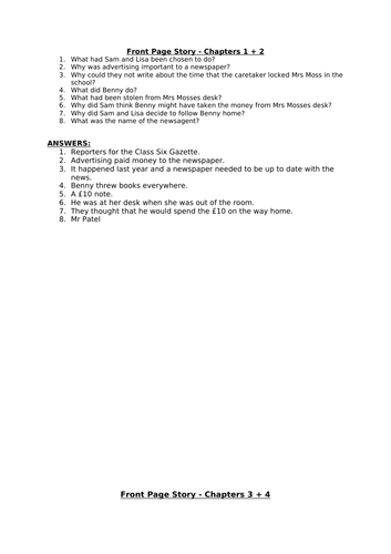 'Front Page Story' Questions + Answers | Teaching Resources