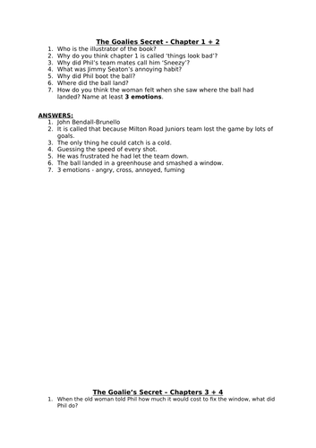 'The Goalie's Secret' Questions + Answers | Teaching Resources