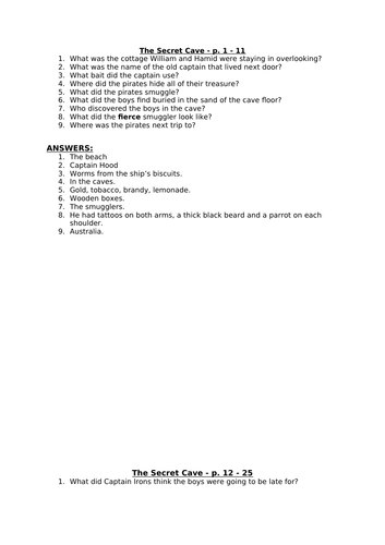 'The Secret Cave' Questions + Answers | Teaching Resources