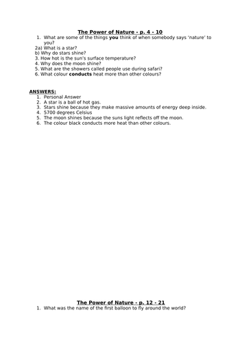 'The Power of Nature' Questions + Answers | Teaching Resources