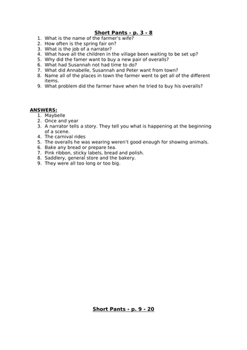 'Short Pants' Questions + Answers | Teaching Resources