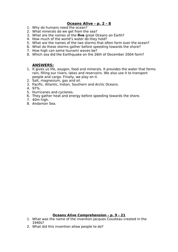 'Oceans Alive' Questions + Answers | Teaching Resources