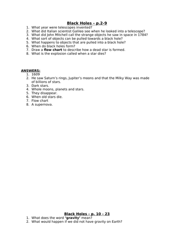 'Black Holes' Questions + Answers | Teaching Resources