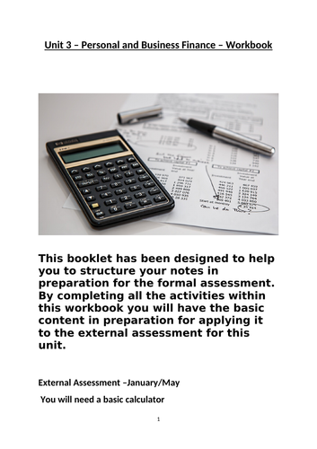 Unit 3 Personal and Business Finance - Workbook | Teaching Resources