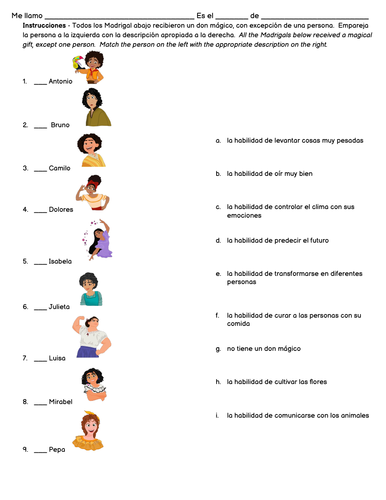 Magical Gift Matching Activity Printable/Worksheet [Encanto] | Teaching ...
