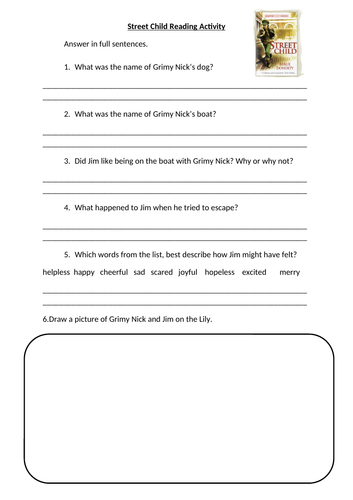 KS2 Worksheet - Reading Activity - Street Child (1 worksheet ...