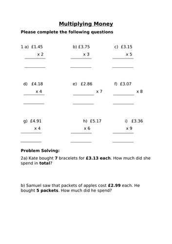 Multiplying Money up to £10 | Teaching Resources