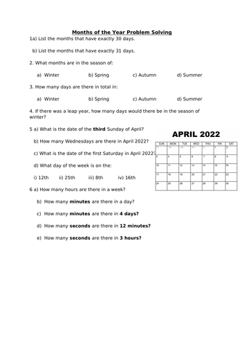 Months of the Year - Problem Solving | Teaching Resources Months of the Year - Problem Solving | Teaching Resources