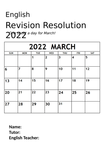 GCSE Eduqas Revision Slide a Day Homework Booklet: March | Teaching ...