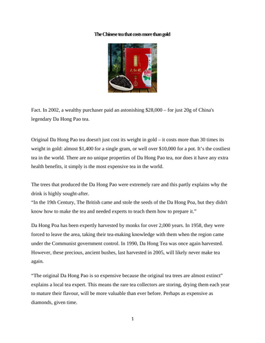 IGCSE English as a Second Language Exercise 1: The drink that cost more ...