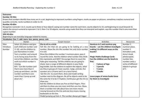 Number a Week Planning - Number 5 | Teaching Resources