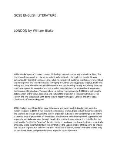 A LEVEL ENGLISH LITERATURE analysis of William Blake's poem "London ...