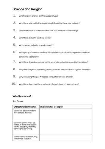 Sociology A-Level- Beliefs in Society - Science & Religion | Teaching ...