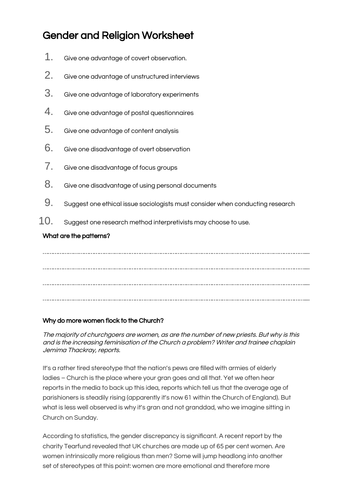 Sociology A-Level- Beliefs in Society - Gender & Religion | Teaching ...