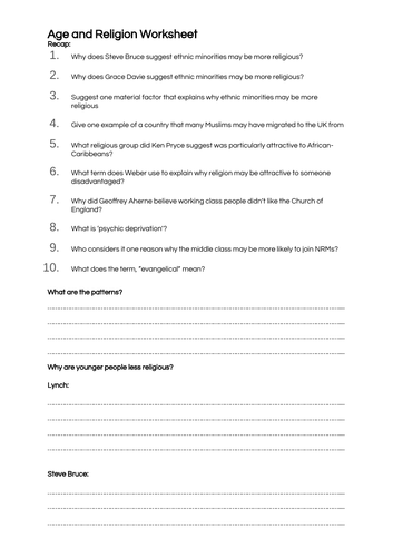 Sociology A-Level- Beliefs in Society - Age & Religion | Teaching Resources