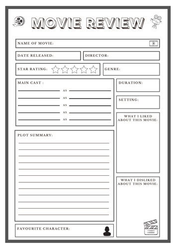 Movie Review A3 Task Sheet. Film Review Research Task. | Teaching Resources