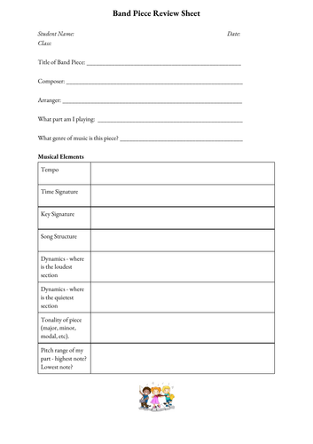 Concert Band review worksheet for middle and high school music / band ...