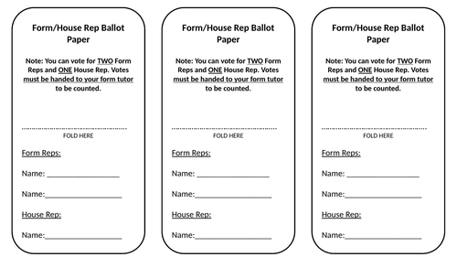 Form/House Rep ballot paper | Teaching Resources