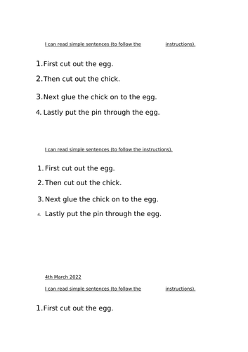 Instructions to read to make split pin chick (includes the resources ...