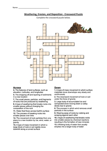 Weathering, Erosion, and Deposition - Crossword Puzzle Worksheet ...