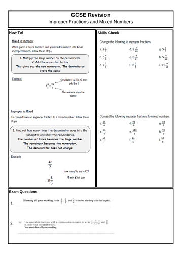 GCSE (F) - Improper and Mixed Numbers | Teaching Resources