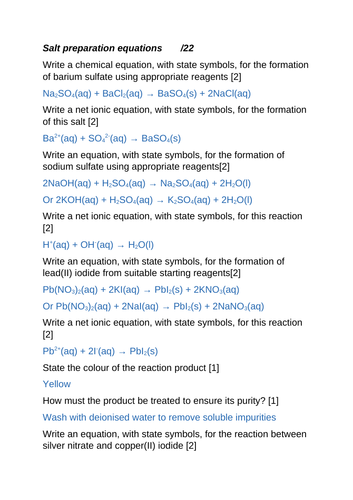 Salt preparation equations | Teaching Resources