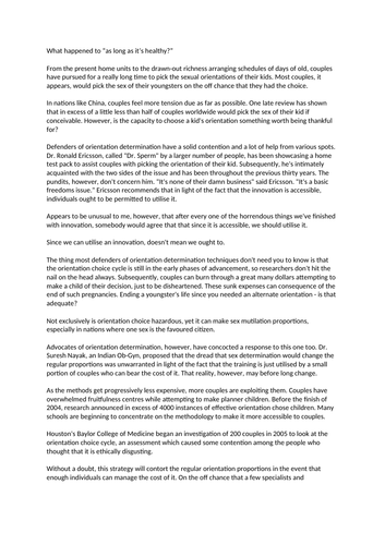 what happened to “as long as its healthy?” Pre written essay | Teaching ...