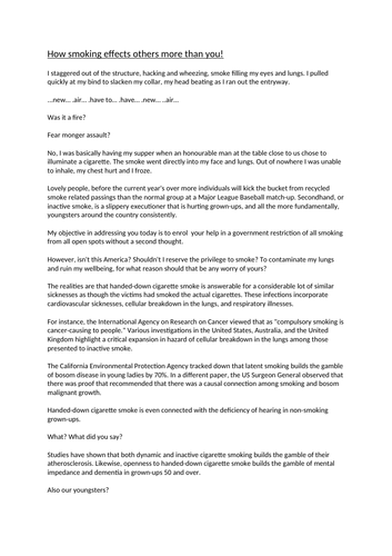 How smoking effects others more than you! Pre written essay | Teaching ...