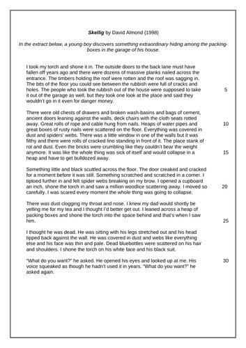 Skellig AQA paper 1 Q1 and Q1 | Teaching Resources