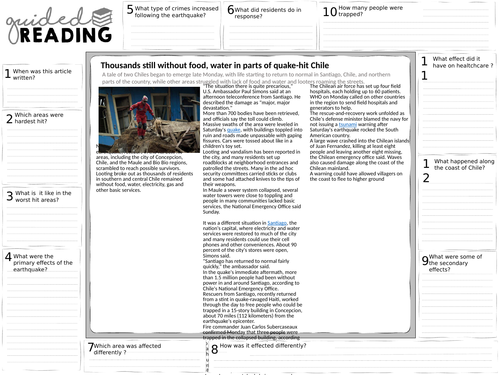 Chile Earthquake 2010 Guided Reading Worksheet | Teaching Resources