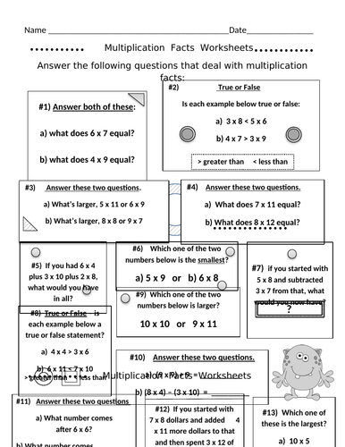 Multiplication Facts Worksheets (Set of 3) | Teaching Resources