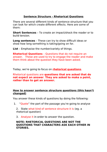 Lists Rhetorical Questions Resources | Teaching Resources