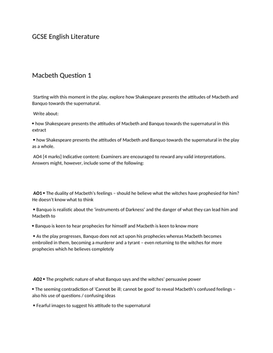 A* MACBETH GCSE - WITCHES, BANQUO, MACBETH analysis, revision notes ...