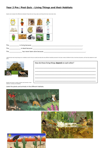 Living Things and their Habitats Pre / Post Quiz Year 2 Science ...